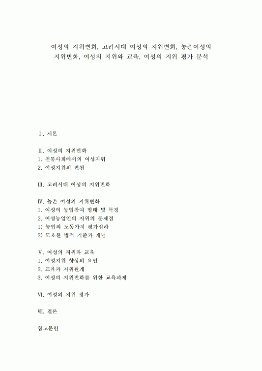 [여성지위][지위변화][여성 지위변화][고려시대][농촌여성][여성 지위와 교육][여성 지위 평가]여성의 지위변화, 고려시대 여성의 지위변화, 농촌여성의 지위변화, 여성의 지위와 교육, 여성의 지위 평가 분석