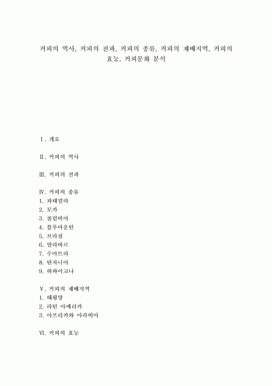 [커피][커피의 역사][커피의 전파][커피의 종류][커피의 재배지역][커피의 효능][커피문화]커피의 역사, 커피의 전파, 커피의 종류, 커피의 재배지역, 커피의 효능, 커피문화 분석(커피, 커피 종류, 커피 재배)