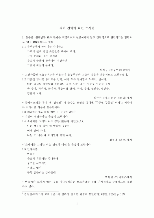 은유법, 환유법, 제유법 등- 수사법의 예
