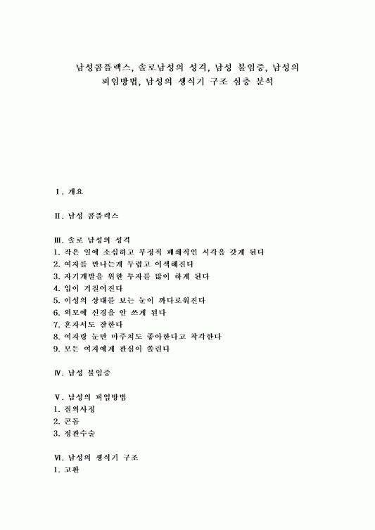 [남성][남자][남성콤플렉스][솔로남성의 성격][남성 불임증][남성의 피임방법][남성의 생식기 구조][콤플렉스][솔로][불임]남성콤플렉스, 솔로남성의 성격, 남성 불임증, 남성의 피임방법, 남성의 생식기 구조 분석