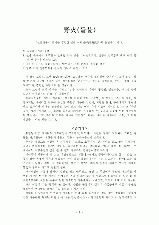 들불에 대한 자료소개 및 감상문