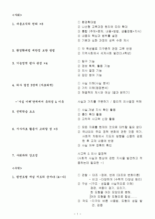 [초등교원임용고시 교육과정서브노트] - 사회,수학,과학,실과 추가정리본