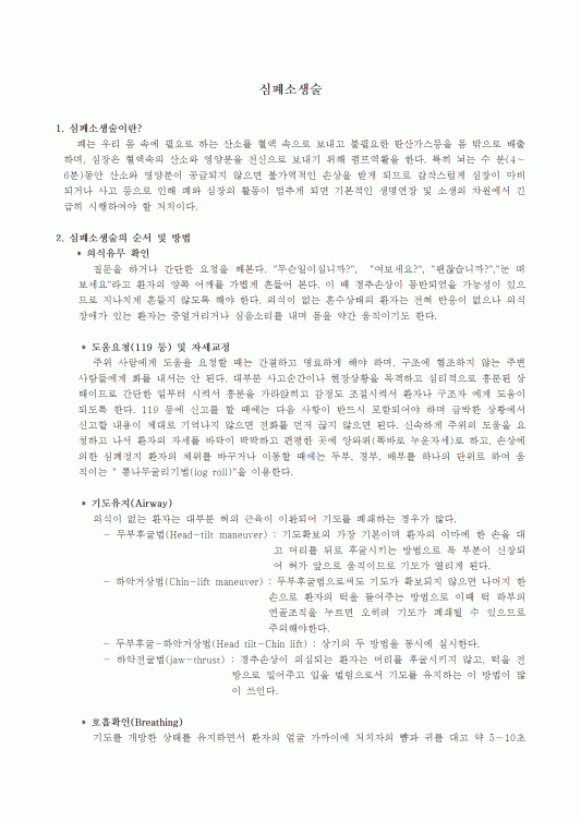 심폐소생술의 순서 및 방법 인공호흡법