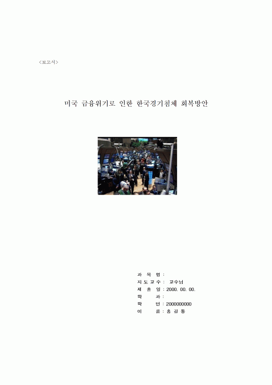 미국 금융위기로 인한 한국경기침체의 회복방안