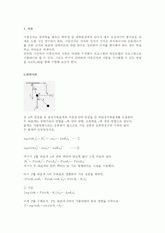 이중진자(Double pendulum)의 Matlab 프로그래밍