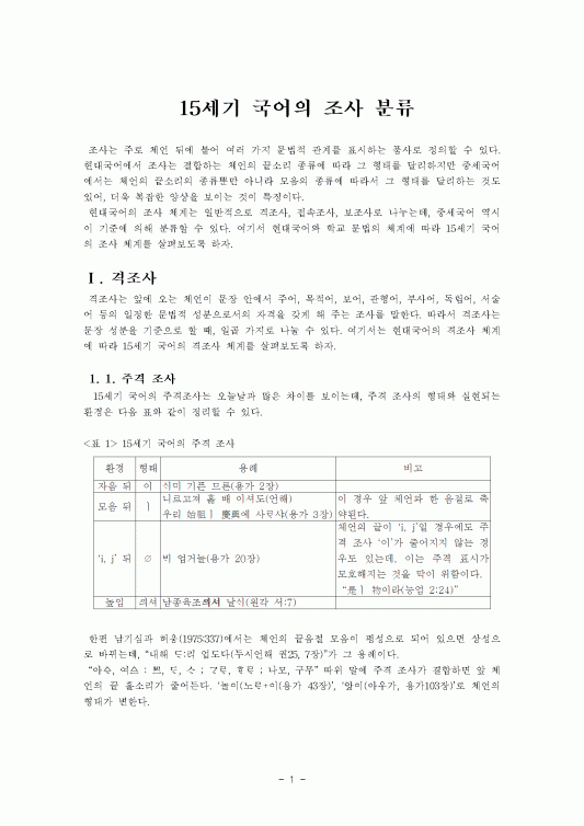 15세기 국어의 조사 분류