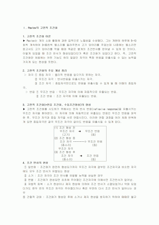파블로브와 스키너의 이론 요약
