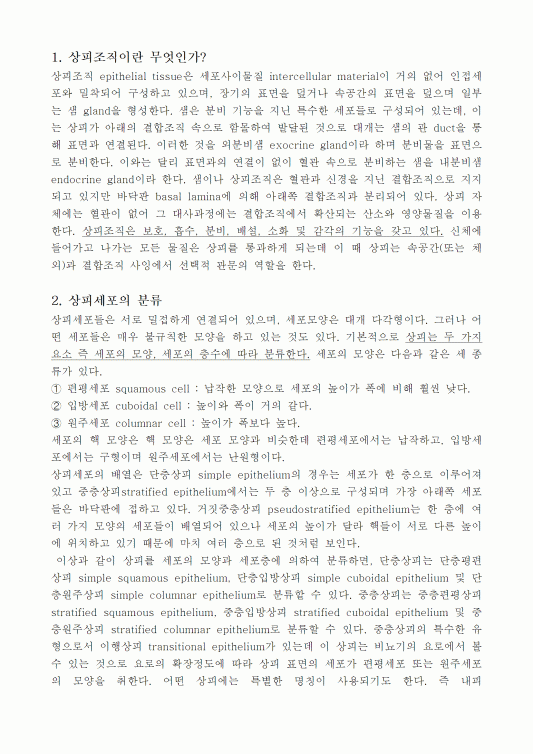 상피세포의 종류와 기능 및 특징
