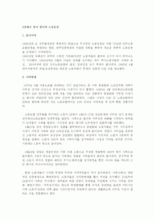 5공화국 당시 한국의 노동운동