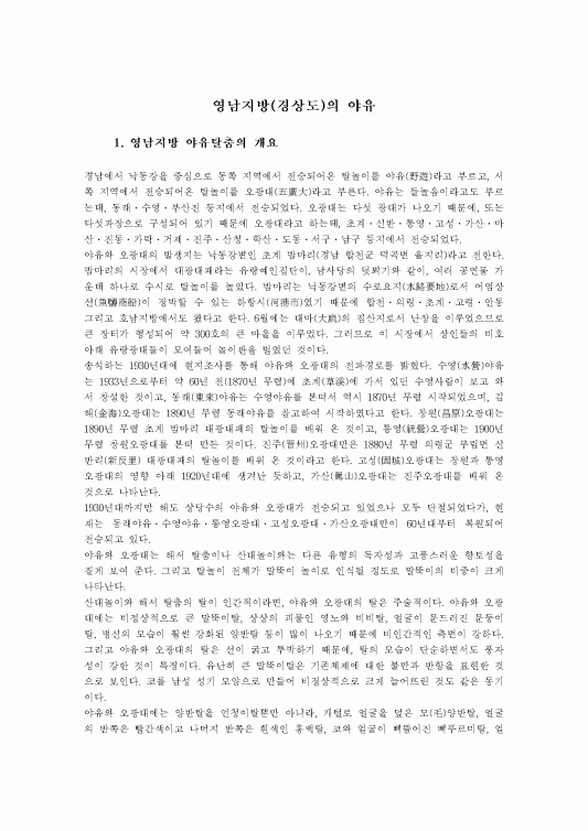 영남지방(경상도)의 야유 탈춤에 대해