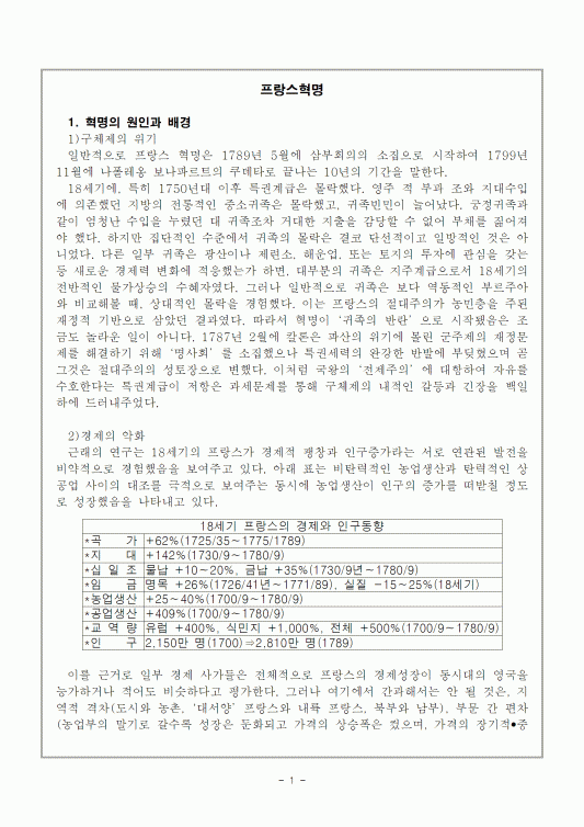 (유럽혁명사) 프랑스 대혁명의 원인과 전개