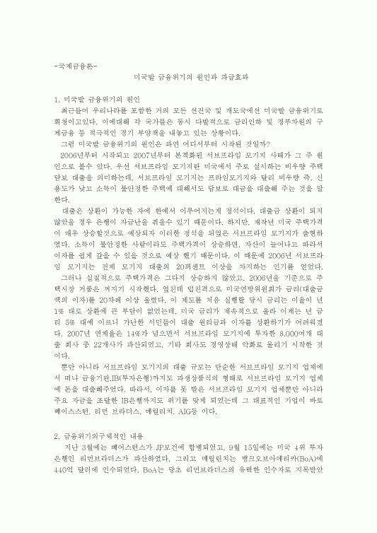 미국발 금융위기 원인과 파급효과