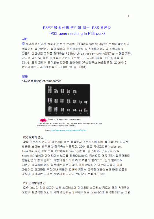 PSE돈육 발생의 원인이 되는  PSS 유전자