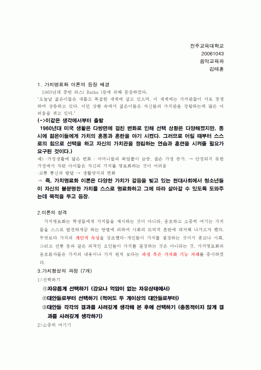 가치명료화 이론과 교수법