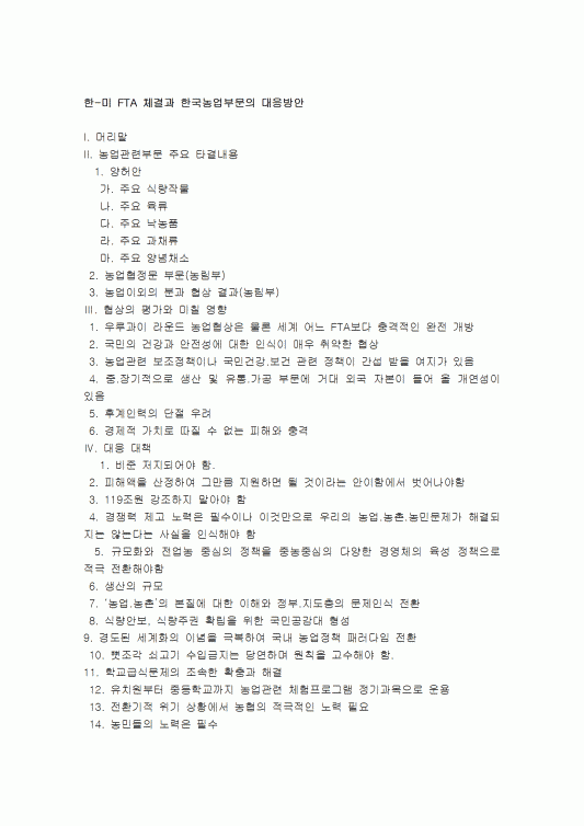 한-미 FTA 체결과 한국농업부문의 대응방안