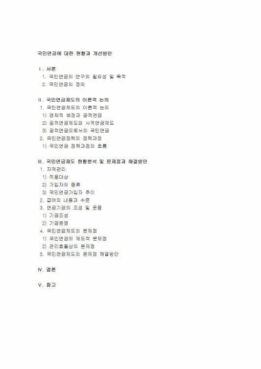 국민연금에 대한 현황과 개선방안