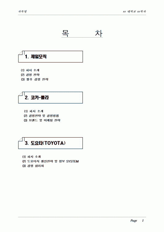 제일모직, 코카콜라, 도요타 자동차의 경영전략 정리