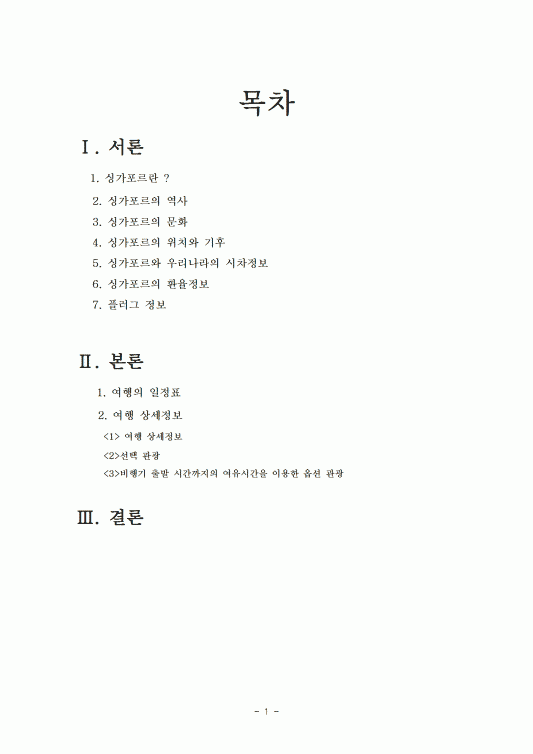 패키지여행사 주력상품, 주요 여행일정표