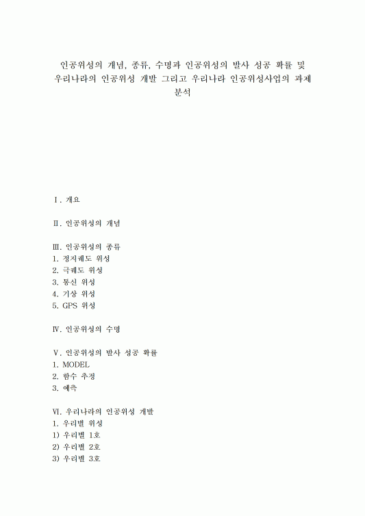 [인공위성][인공위성 수명][인공위성발사 성공확률][인공위성 개발][한국 인공위성사업 과제]인공위성 개념, 인공위성 종류, 인공위성 수명, 인공위성 발사 성공 확률, 한국 인공위성 개발, 한국 인공위성사업 과제