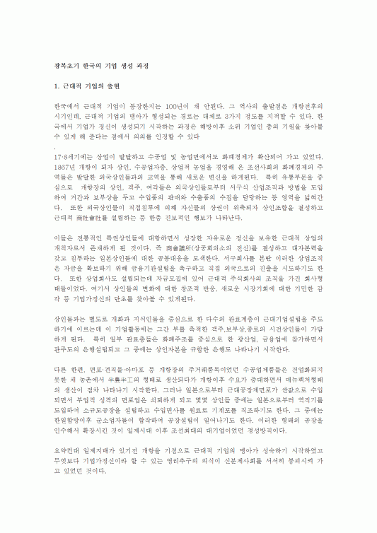 광복초기 한국의 기업 생성 과정