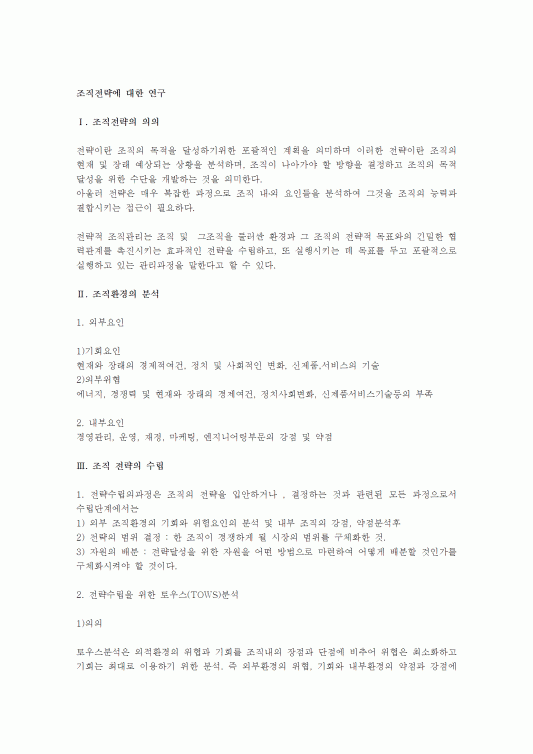 조직전략에 대한 연구