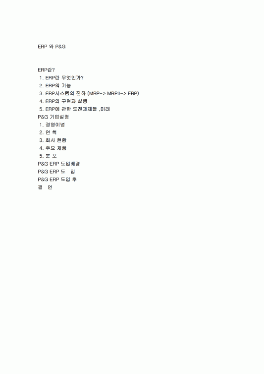 ERP 와 P&G 레포트 자료