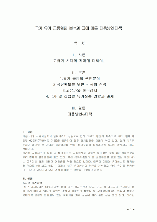 유가 급등원인 분석과 그에 따른 대응방안과 대책