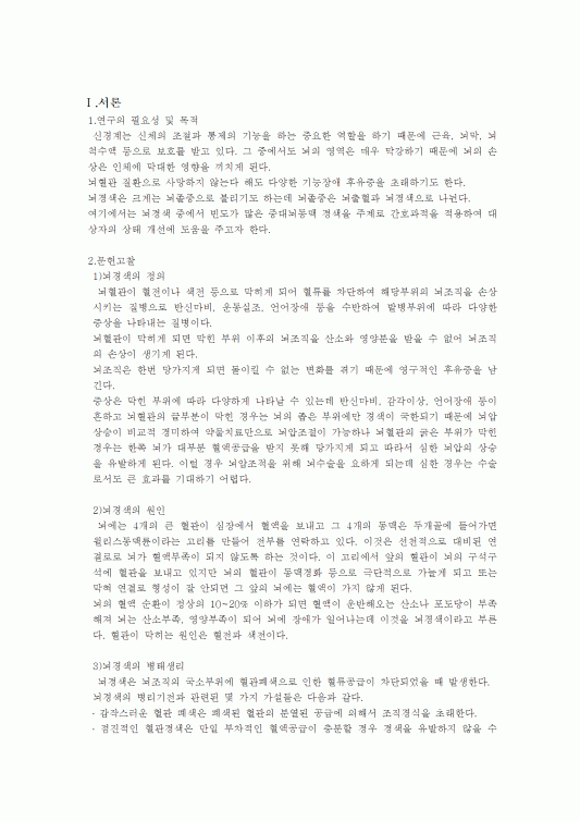 뇌졸중 중대뇌동맥 MCA 성인가호학 케이스스터디 간호과정