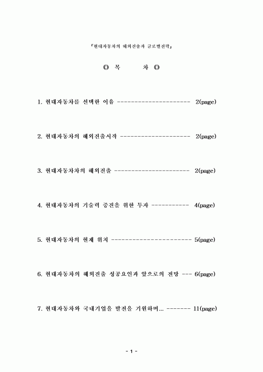 현대자동차의 해외진출과 글로벌전략