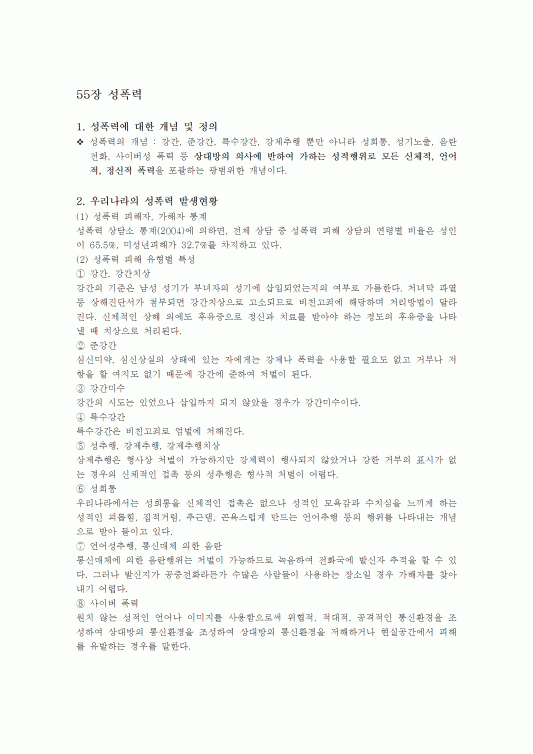 여성간호학 성폭력에 대한 요약정리내용