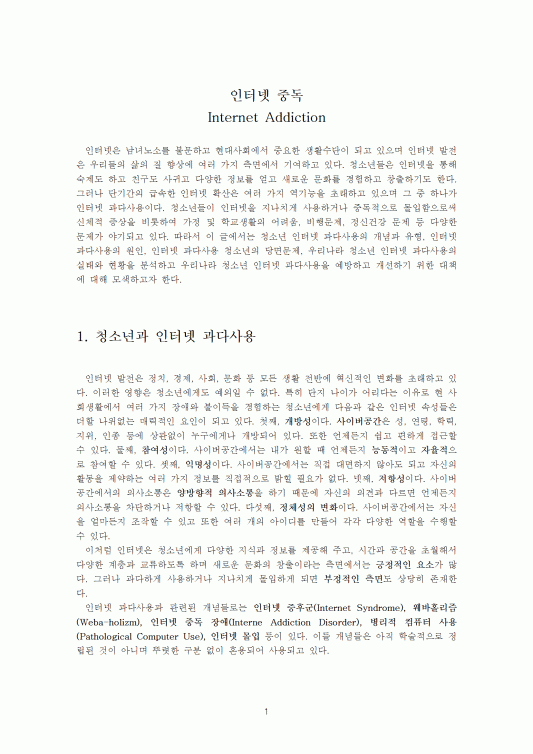청소년복지 청소년인터넷중독