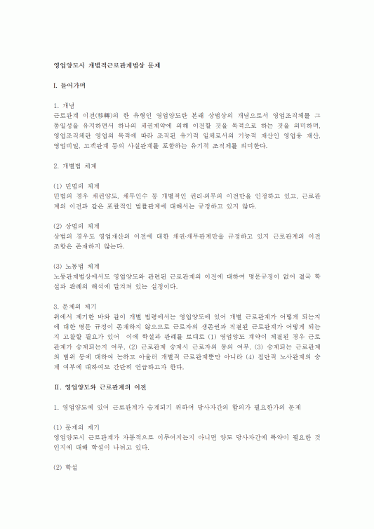 영업양도시 개별적근로관계법상 문제