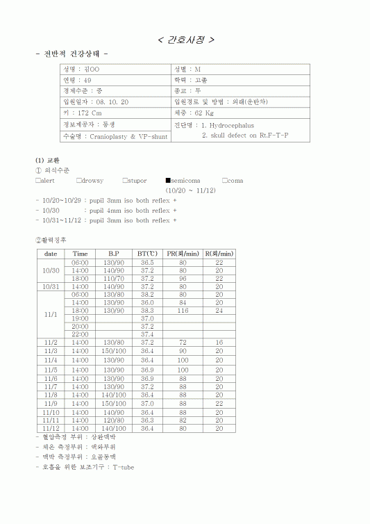 수두증(뇌수종) 간호과정