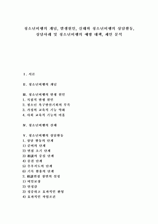 [청소년비행][비행청소년][청소년범죄][청소년문제]청소년비행의 개념, 청소년비행의 발생원인, 청소년비행의 실태, 청소년비행의 상담활동, 청소년비행의 상담사례, 청소년비행의 예방 대책, 청소년비행 관련 제언