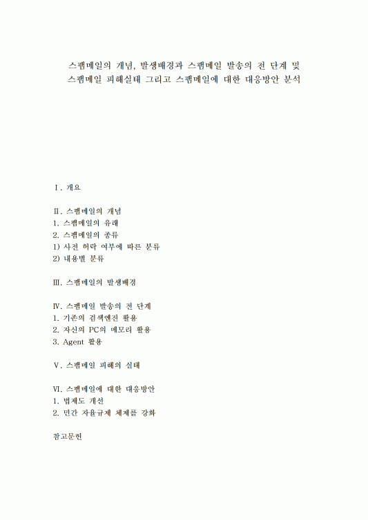 [스팸메일][스팸메일 발생배경][스팸메일 발송단계][스팸메일 피해실태][스팸메일 대응방안]스팸메일의 개념, 스팸메일의 발생배경, 스팸메일 발송의 전 단계, 스팸메일 피해실태, 스팸메일에 대한 대응방안 분석