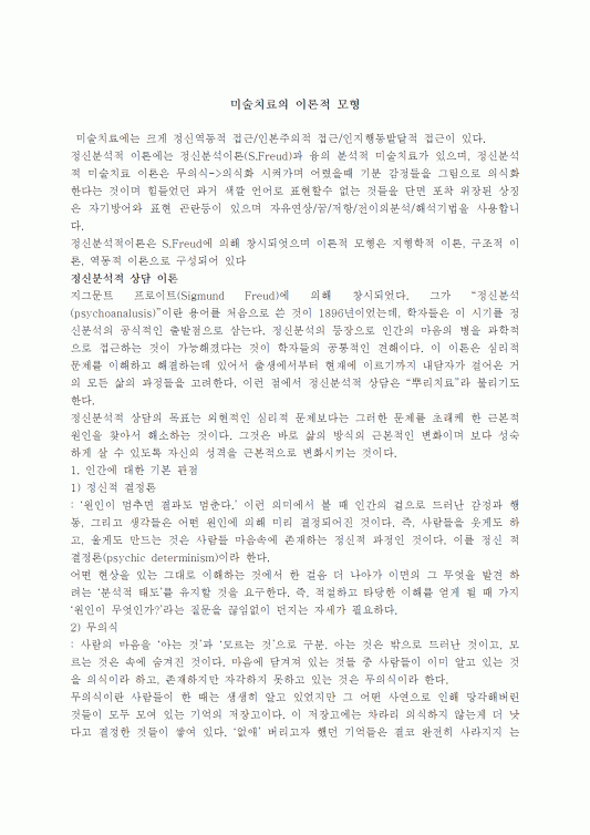 미술치료의 이론적 모형 8가지 요약 (정신분석적,융의 분석,게슈탈트 등등..)