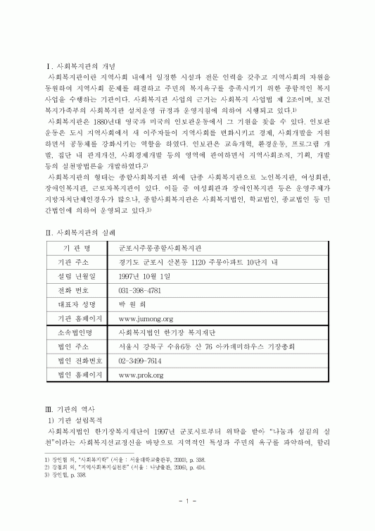 종합사회복지관조사보고서