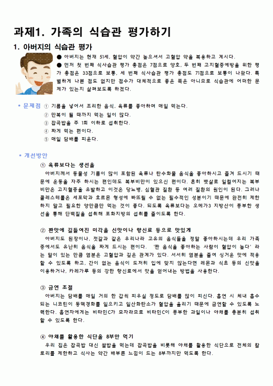 가족의 식습관 평가하기