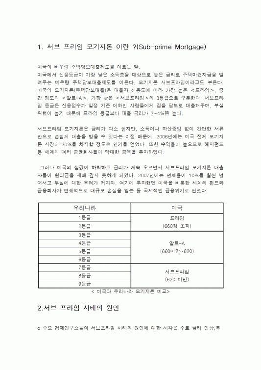 서브프라임 모기지론에 관한 레포트