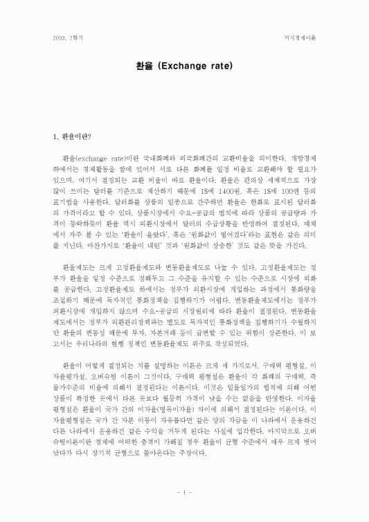 [경제학] 환율(Exchange rate)에 대하여