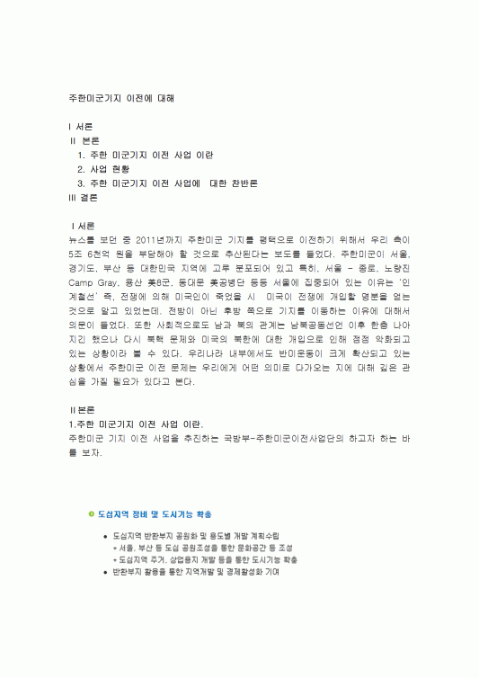 주한미군기지 이전에 대해