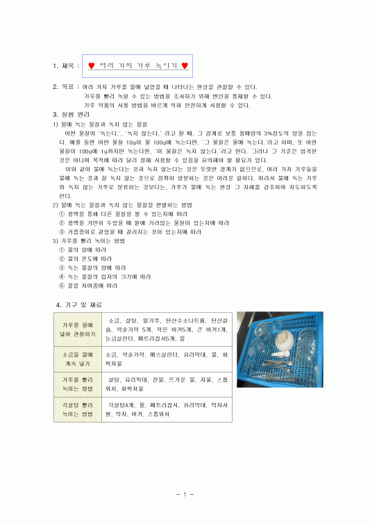 여러가지 가루 녹이기