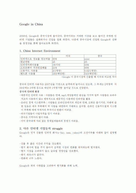 GOOGLE IN CHINA 레포트 자료