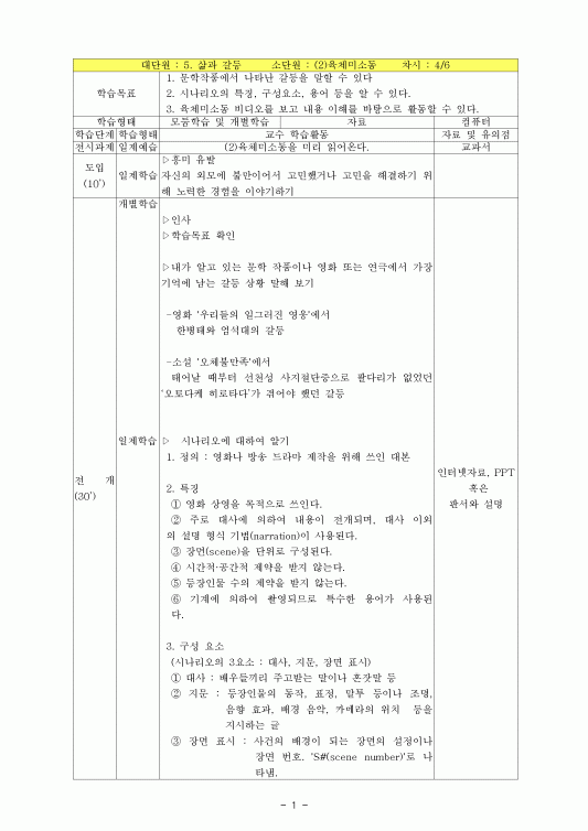 [분석/조사] 국어과 학습지도안