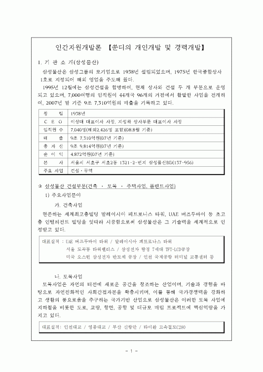 인간자원개발론 개인개발 및 경력개발