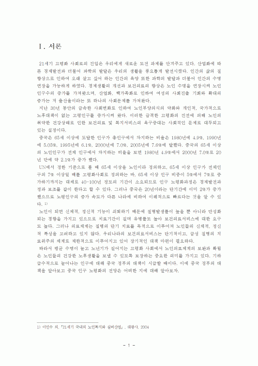 중국 노령화와 정부의 대책방안