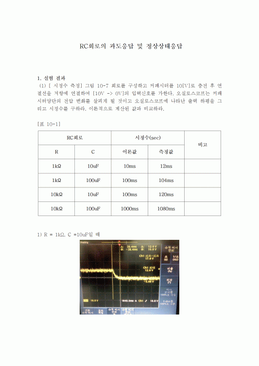 RC회로의 과도응답 및 정상상태응답