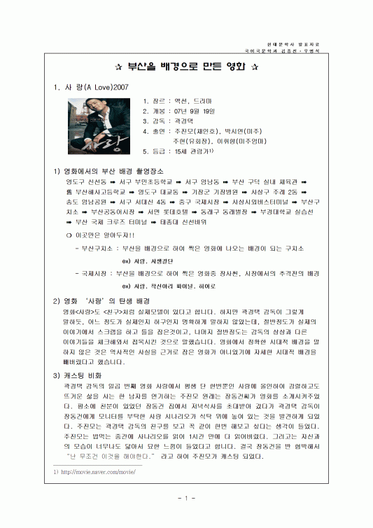 현대문학사 부산을 배경으로 한 영화