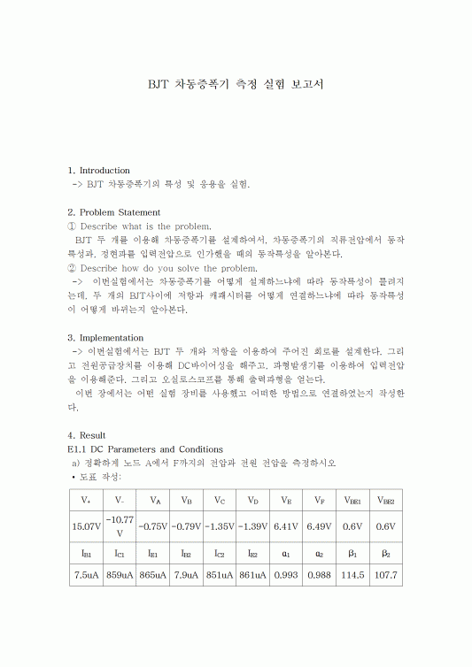 BJT 차동증폭기 측정 실험 보고서