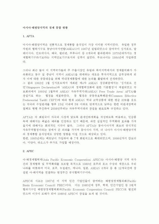 아시아·태평양지역의 경제 통합 현황
